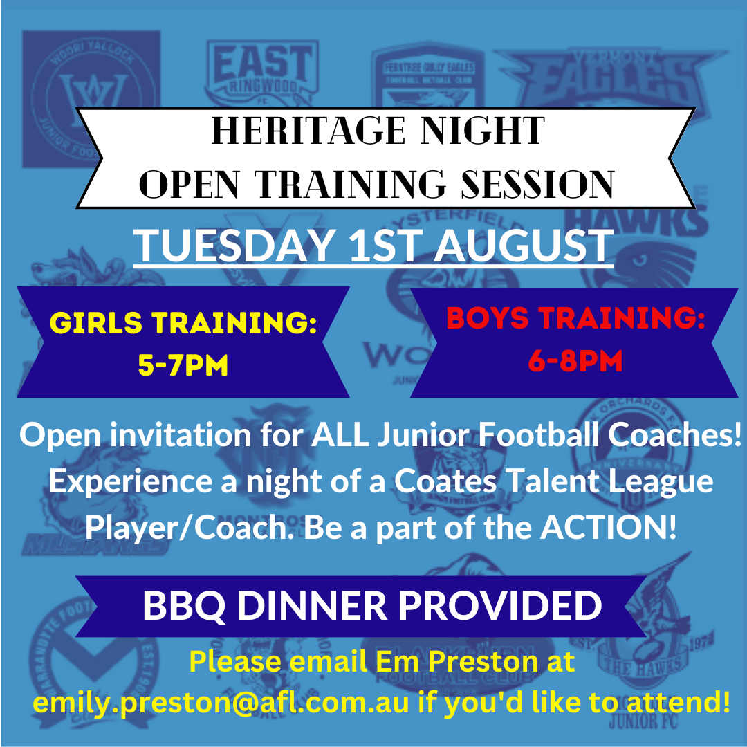 HERITAGE NIGHT OPEN TRAINING SESSION – Outer East Football Netball