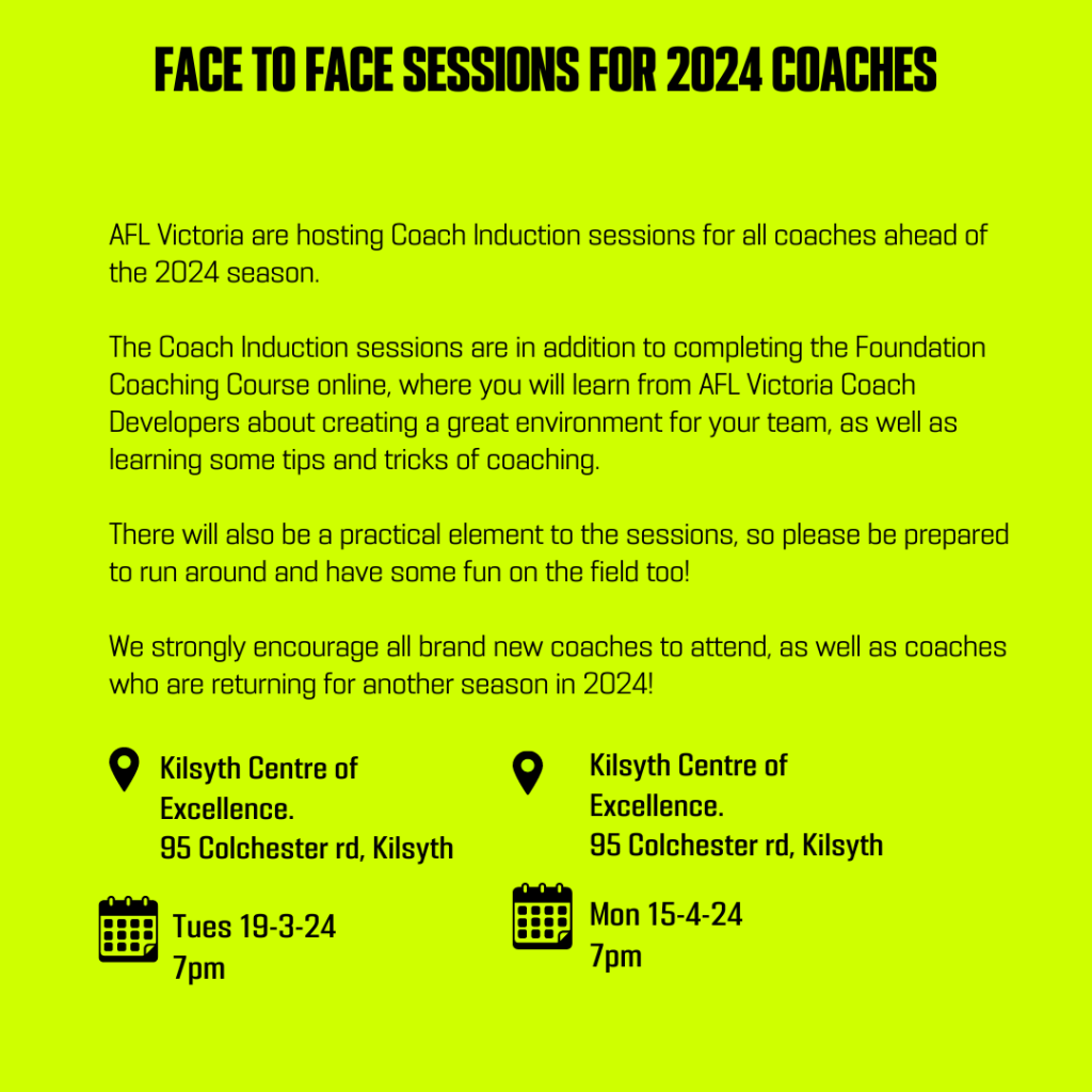 Coach Induction Sessions – Outer East Football Netball